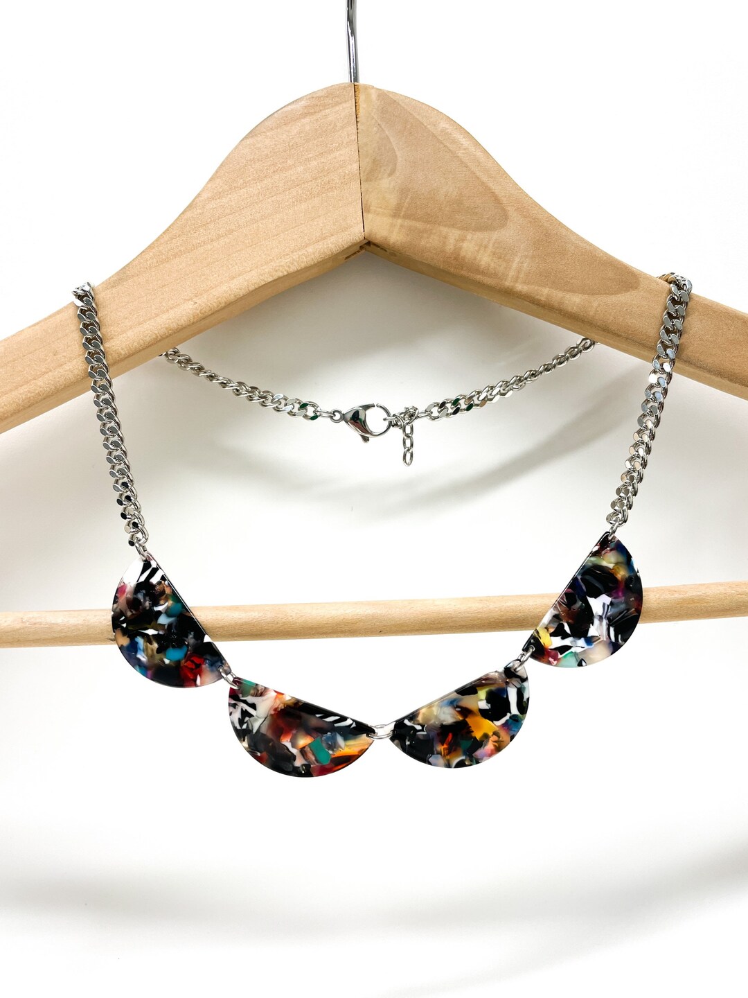 Rainbow Tortoise Shell and Rhodium Chain Necklace - Etsy