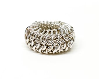 Silver Rope Ring Sterling Silver Chain Maille Ring Flexible Ring Spiral ...