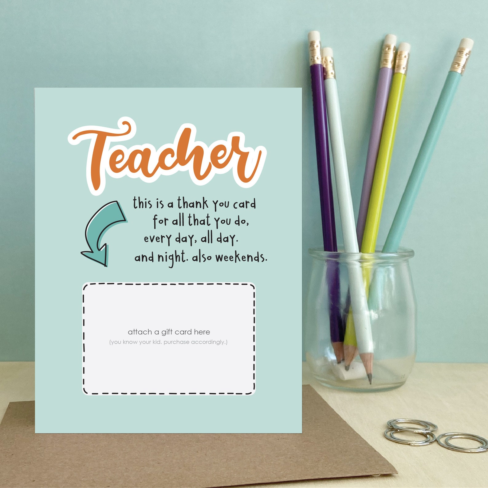 Printable Teacher Thank You Card: Gift Card Holder (digital Download ...