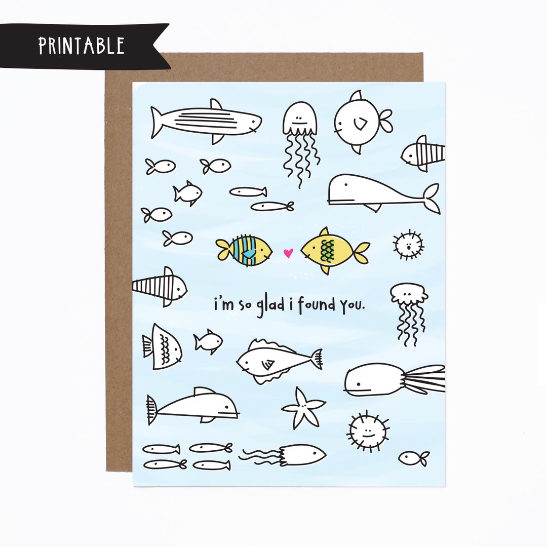 I'm so Glad I Found You Card: Fish Valentine (digital Download) - Etsy