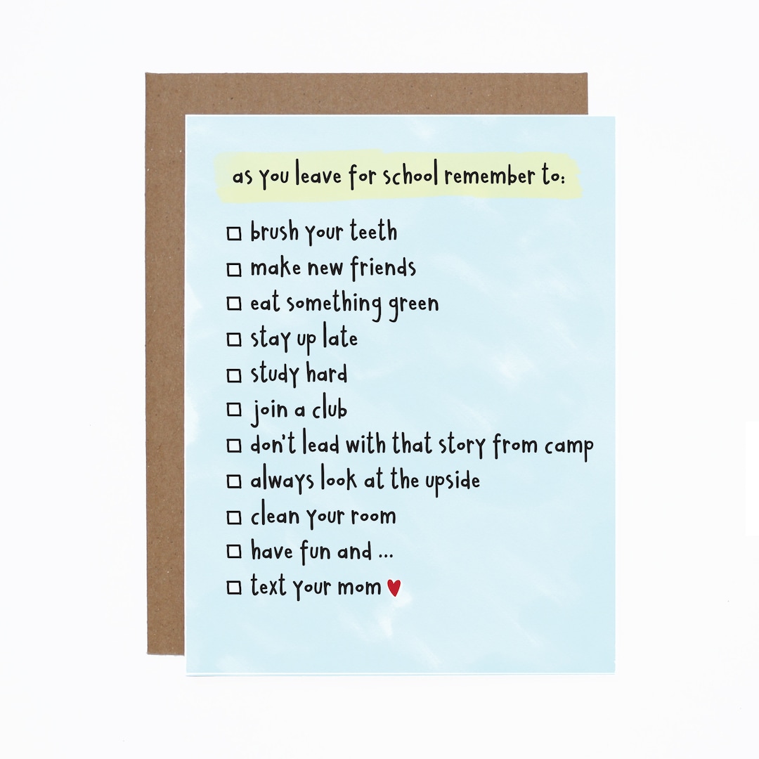 Leaving for School Card - Text Your Mom - Good Luck - Away to College ...