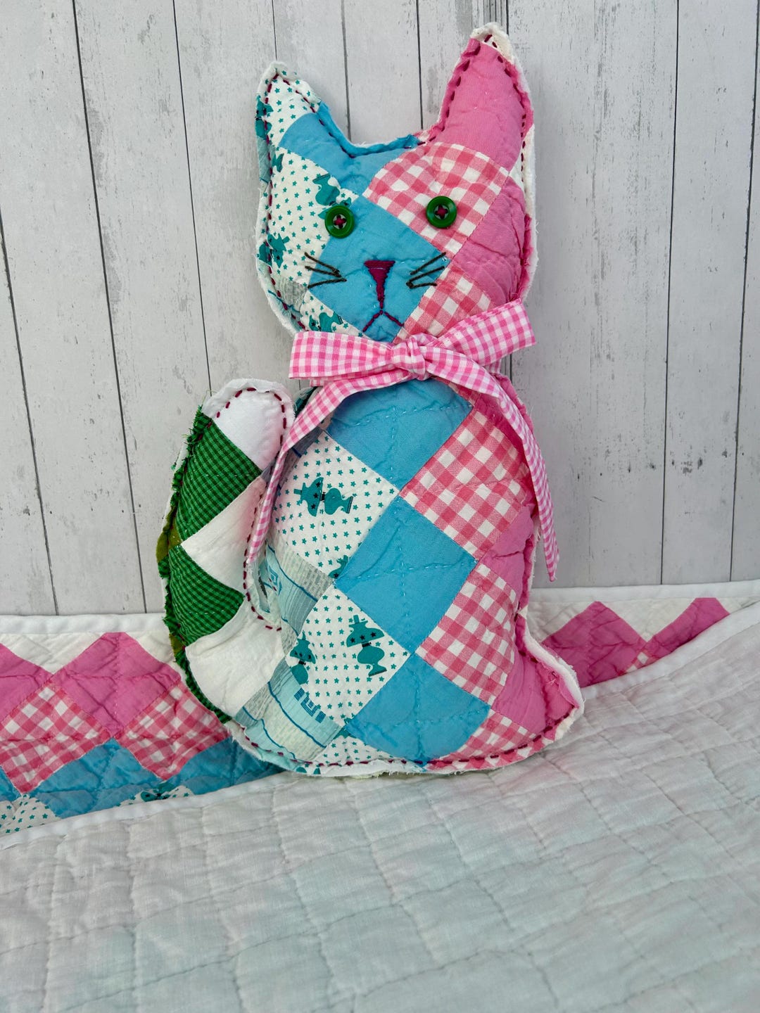 Checkered Quilty Cat Made From a Vintage Hand Quilted Quilt - Etsy