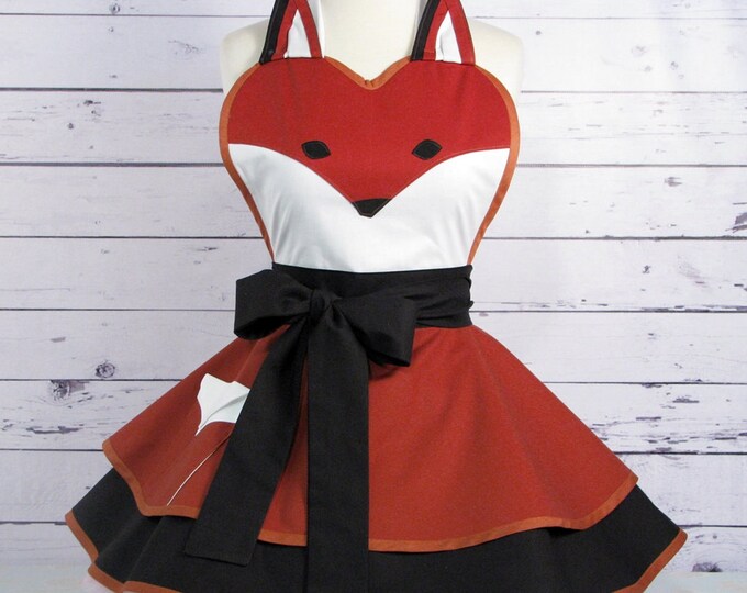 Orange and Navy Fox Apron, Colorful Forest Animal Winter Fox Cooking ...