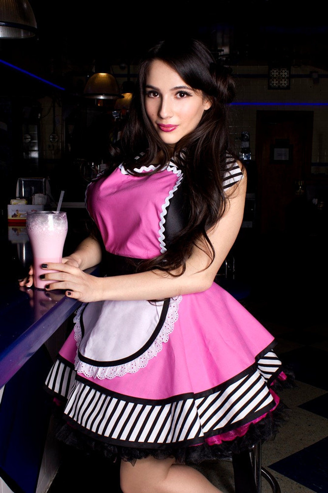 Cute Aprons for Women, Pink Cafe Waitress With Black - Etsy