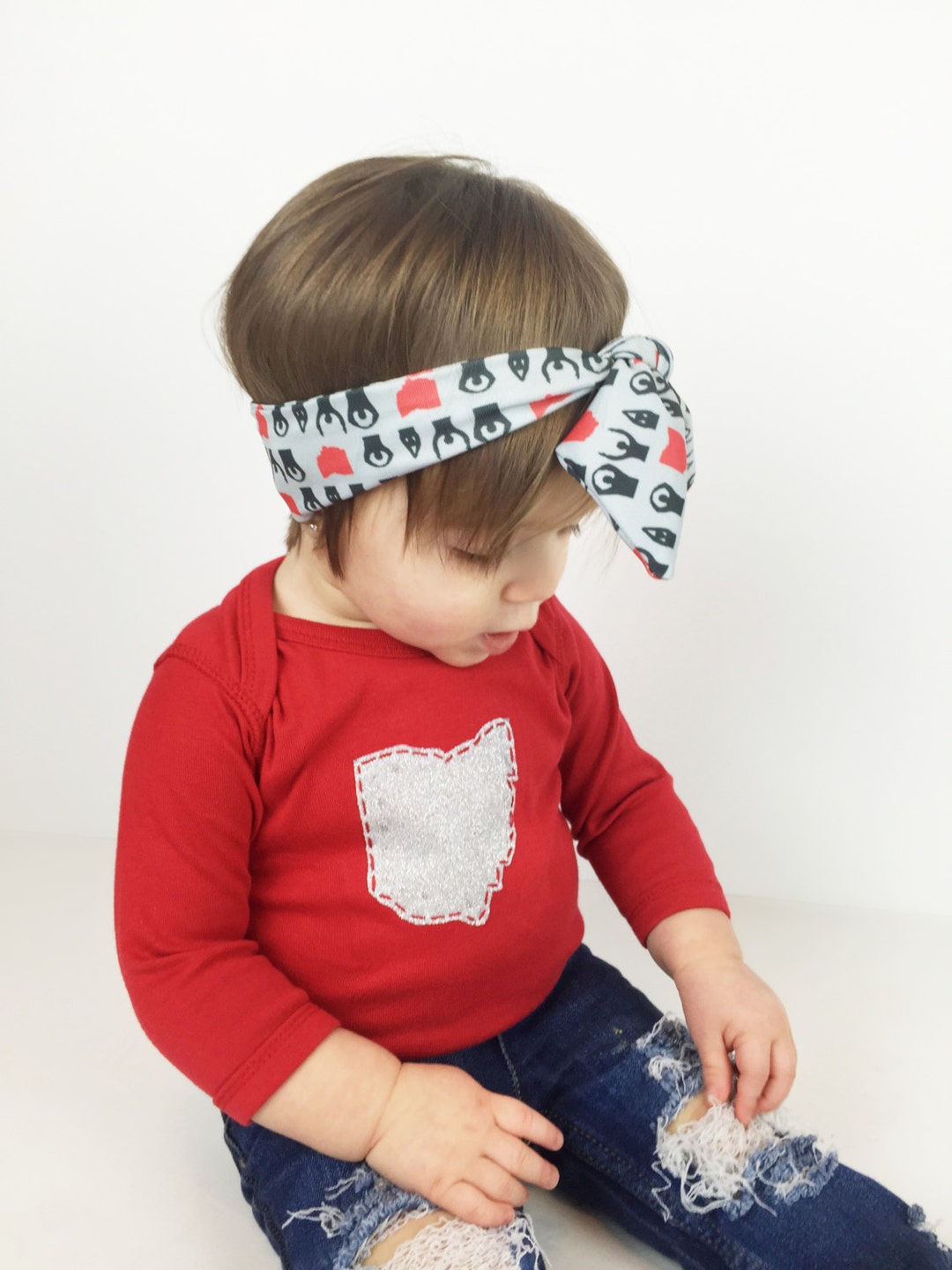 GLITTER SPARKLE Ohio Onesie®, State of Ohio on Red Bodysuit With a ...