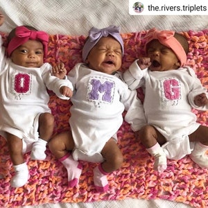 Triplets "omg" Set of 3 Bodysuits for Triplets, Great Shower Gift for ...