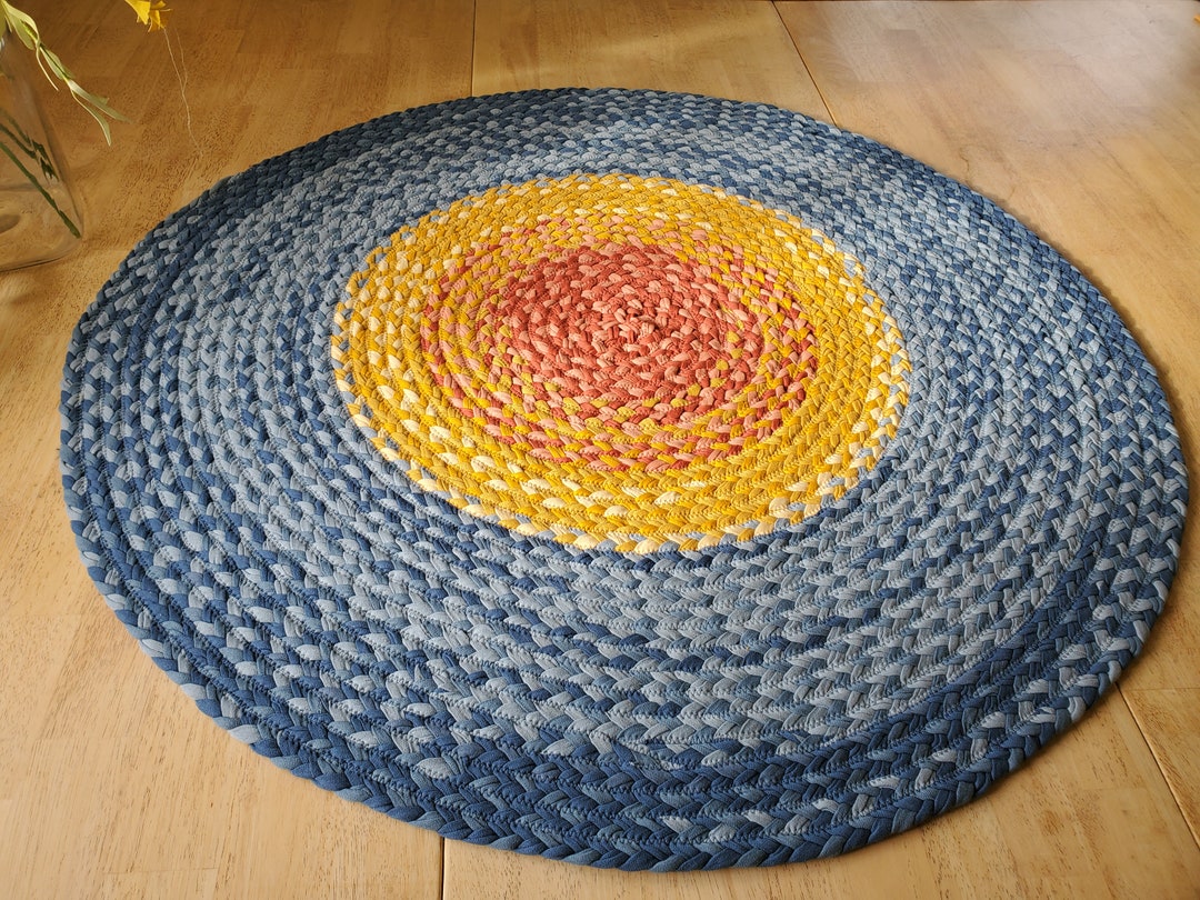 42 Sun Rug Blue and Yellow Braided for a Kid's Room - Etsy
