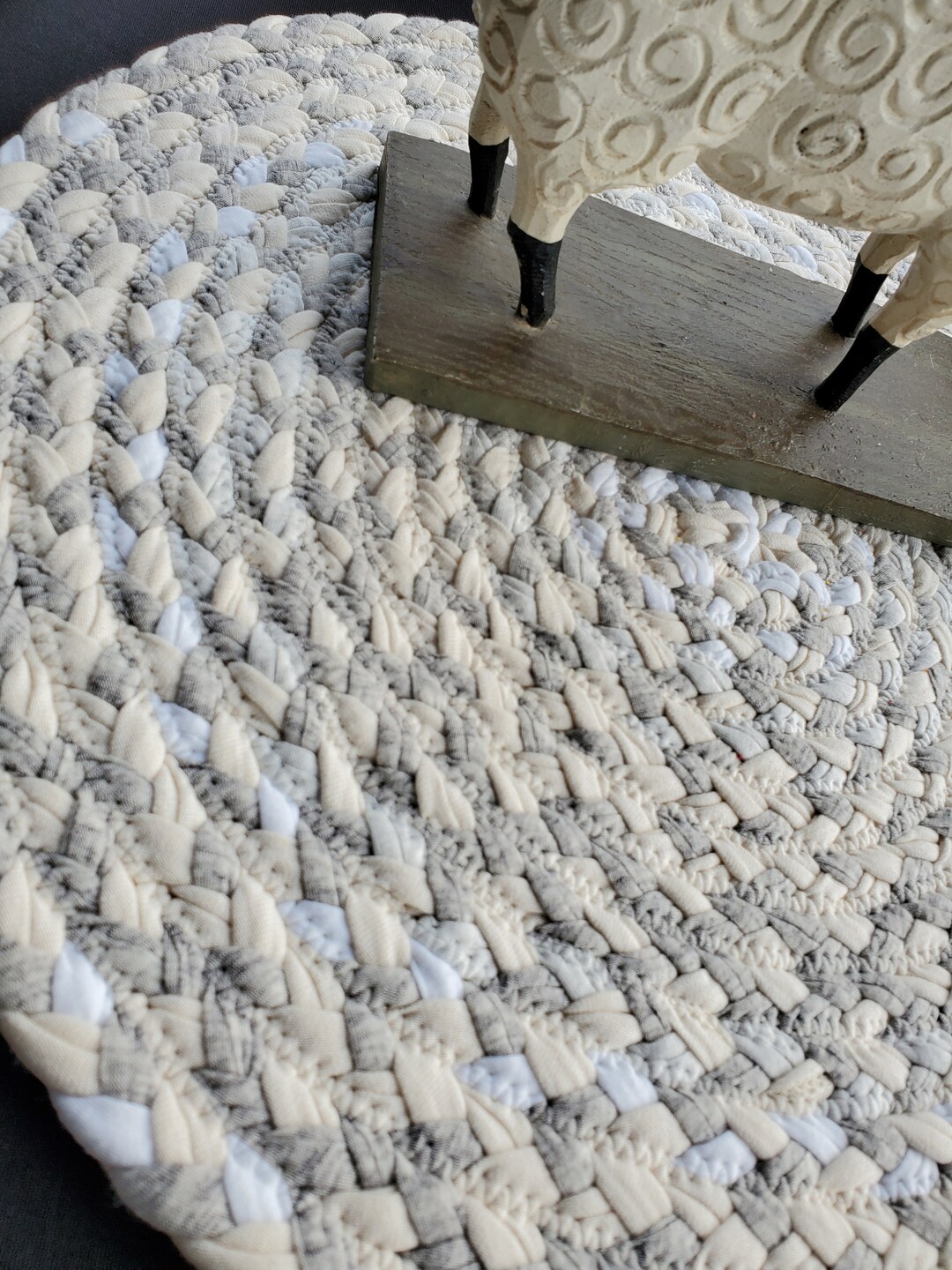 20" Gray and White and Cream Runner/mat Braided - Etsy