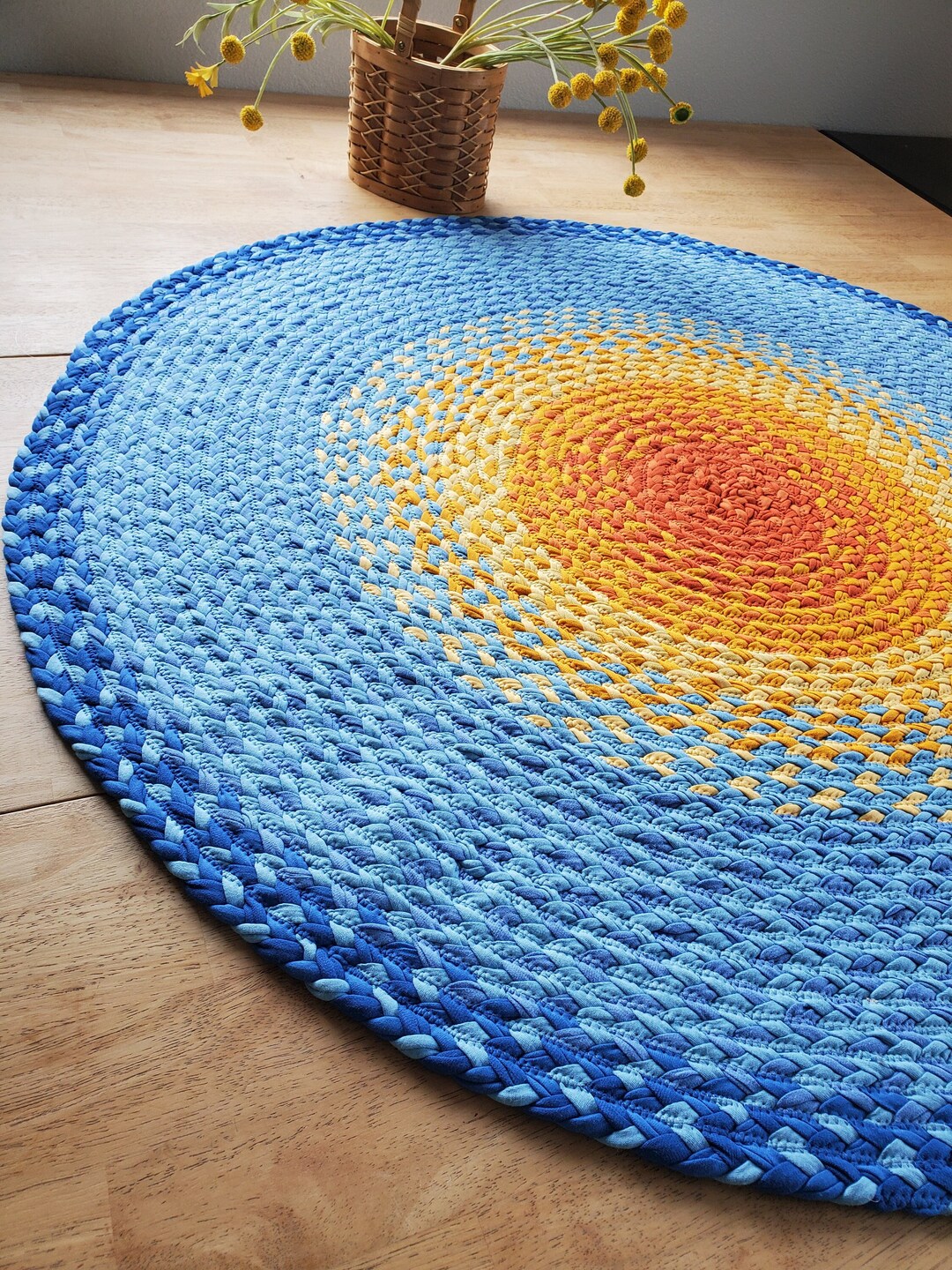 48 in Stock Blue and Yellow Braided Sun Rug for a Kids Room Green at ...