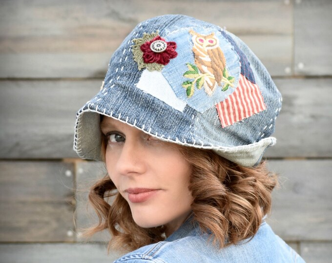 Denim Gypsy Hat Patchwork Hippie Cloche Hat - Etsy