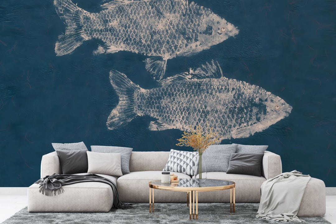 Wall Art,fish Wallpaper on a Blue Background, Eco Wallpaper, - Etsy