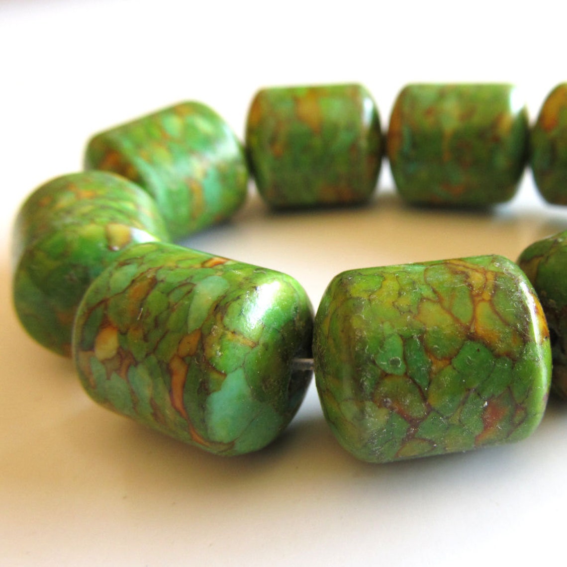 Fire Turquoise Beads 18 X 14mm Green Shiny Smooth Barrels 2 - Etsy