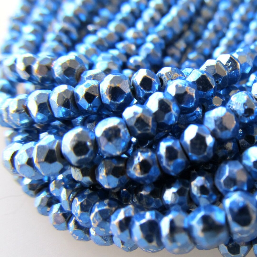 Sapphire Blue Coated Pyrite Beads: Metallic Rondelles, 14 Inch Strand ...