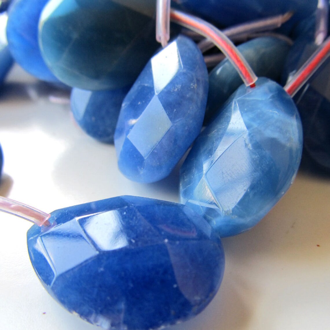 Jade Beads 25 X 18mm Cloudy Sapphire Blue Faceted Briolette - Etsy