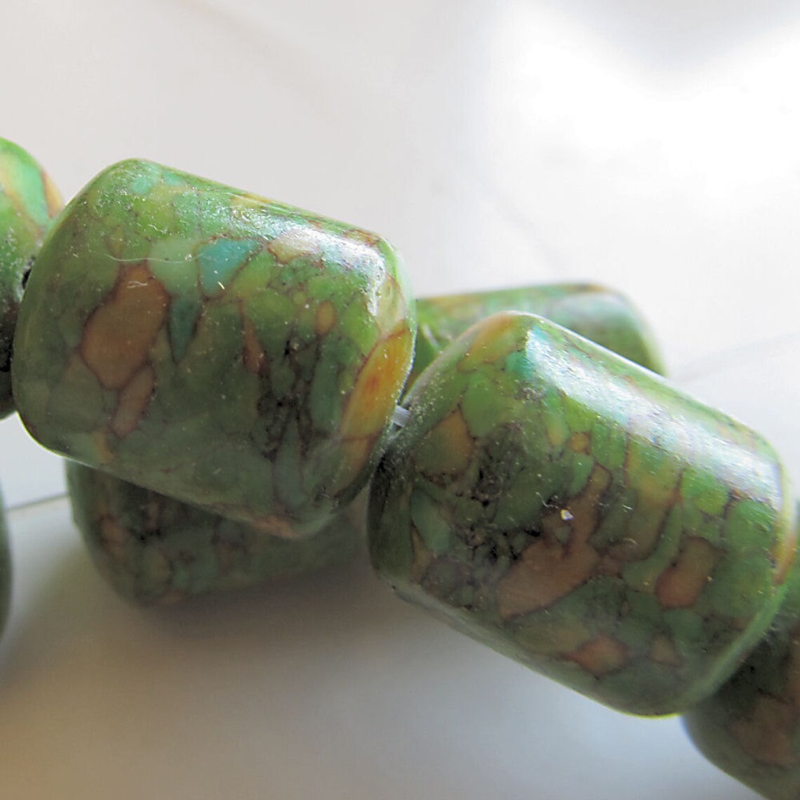 Fire Turquoise Beads 18 X 14mm Green Shiny Smooth Barrels 2 - Etsy