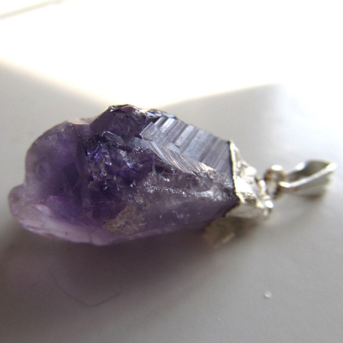 Raw Amethyst Pendant 35mm Purple Rock Pendant W/silver Dipped - Etsy