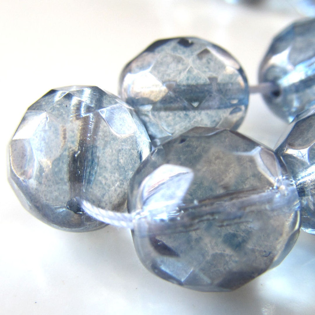 Czech Glass Beads 12mm Faceted Picasso Wedgewood Blue Rounds - 8 Pieces ...