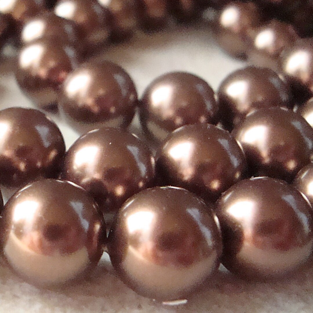 Shell Pearl Beads 10mm Lustrous Carmel Brown Smooth Rounds - 6 Pieces ...