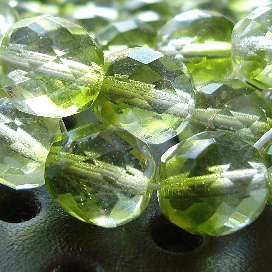 Czech Glass Beads 10mm Faceted Two Tone Crystal/lime Rounds - 8 Pieces ...