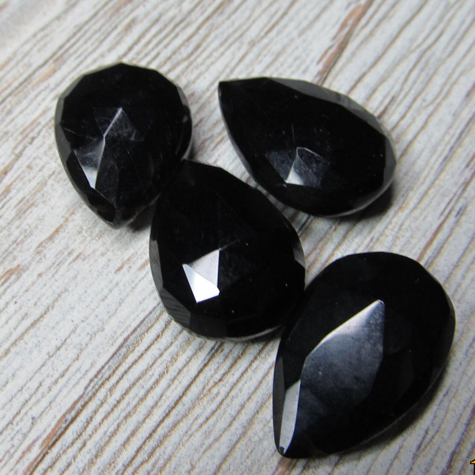 Spinel Beads 20 X 14mm Faceted Lustrous Jet Black Teardrops - 6 Pieces ...