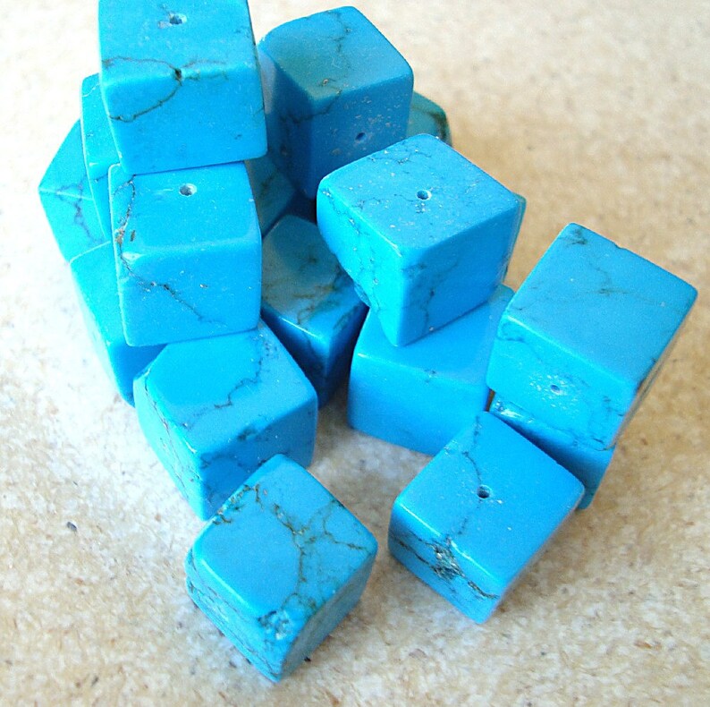 Turquoise Beads 12mm Natural Aqua Blue 3D Cube Squares 6 | Etsy
