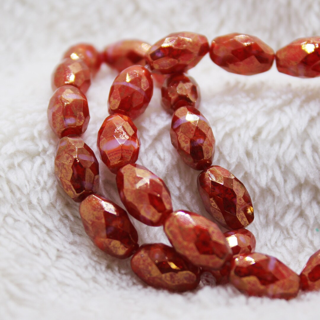 Designer Glass Beads 12 X 8mm Crimson Red Glitter Speckled Faceted ...