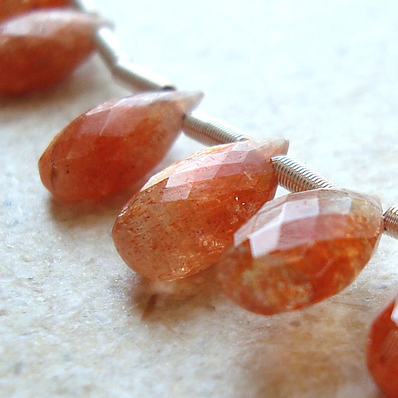 Sunstone Beads Iridescent Peach Orange Faceted Teardrop Gemstones - 4 ...