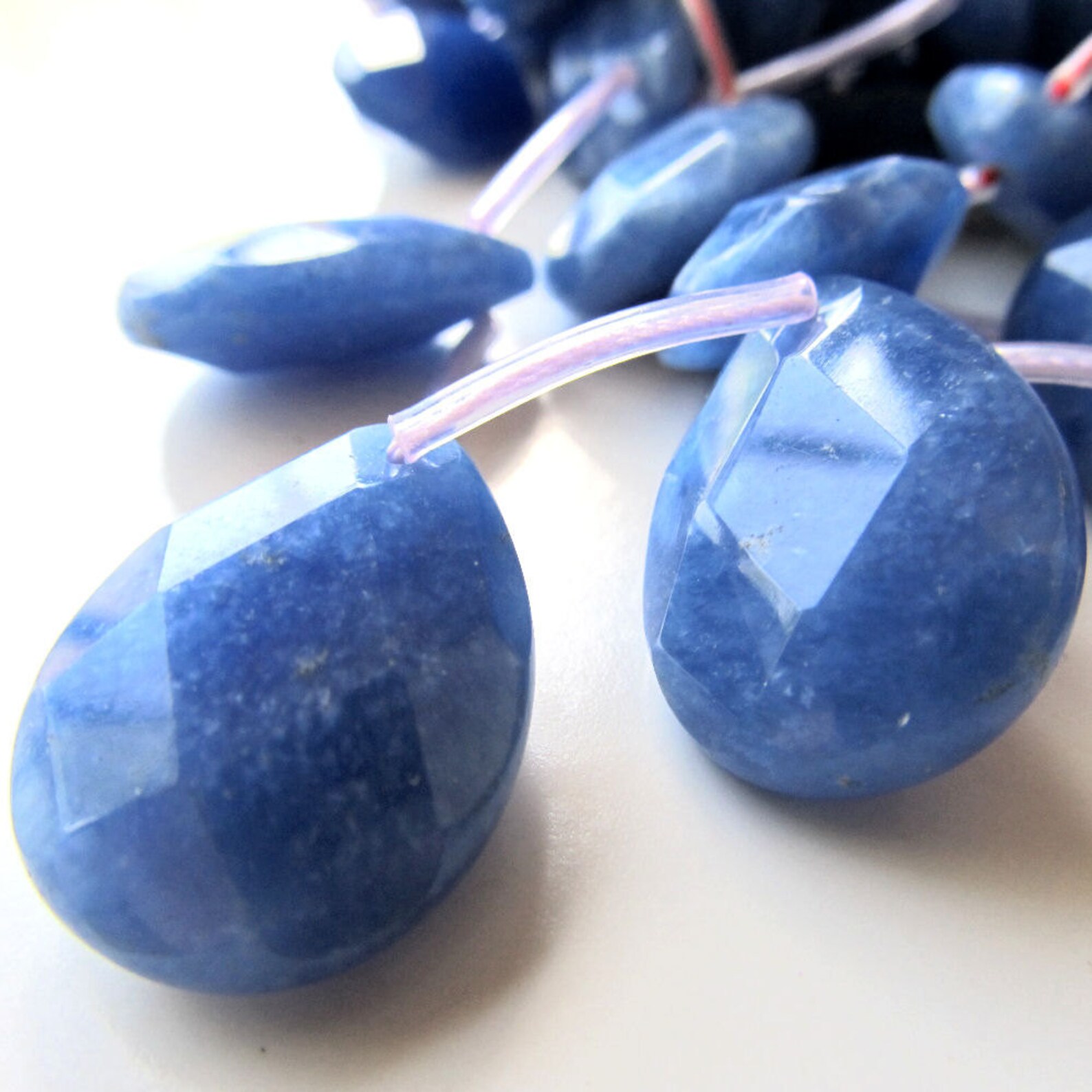 Jade Beads 25 X 18mm Cloudy Sapphire Blue Faceted Briolette - Etsy