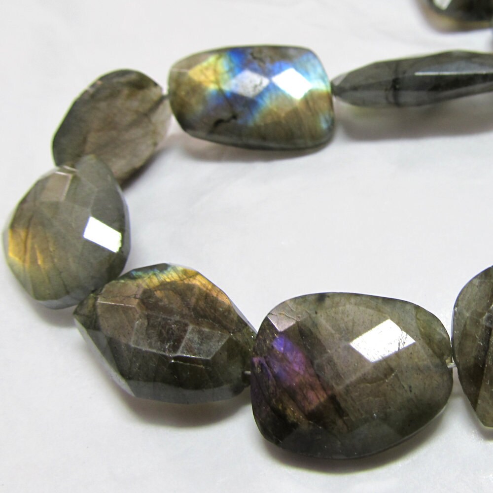 Labradorite Beads 20 X 16mm Blue Flash Gray Hand Cut Faceted | Etsy