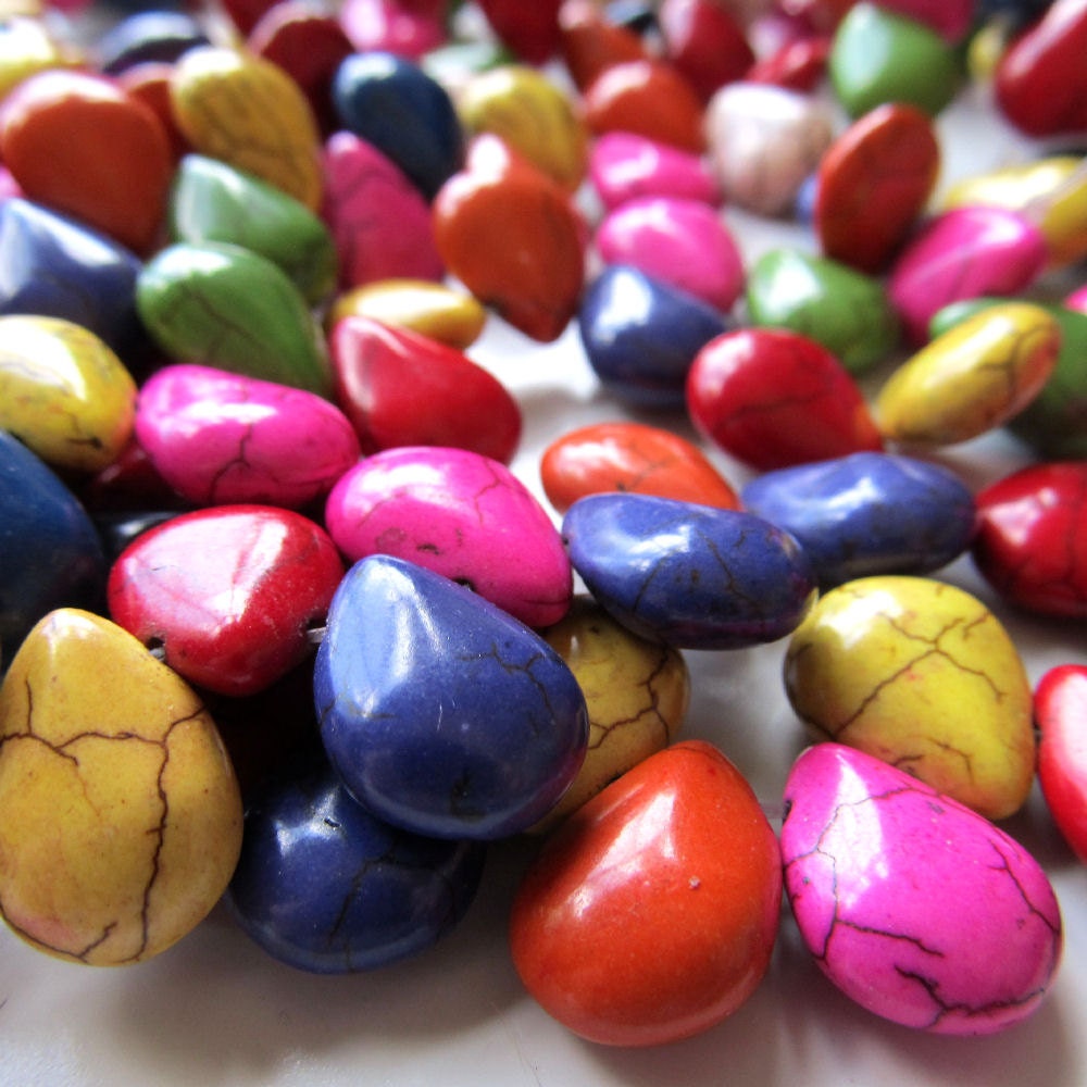 Howlite Beads 15 X 10mm Candy Colored Shiny Smooth Teardrop Briolettes ...