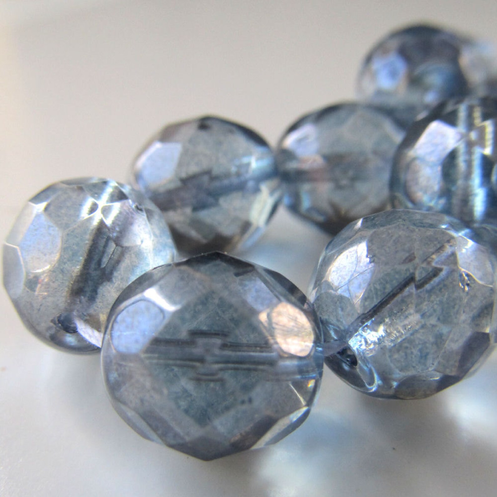 Czech Glass Beads 12mm Faceted Picasso Wedgewood Blue Rounds - Etsy
