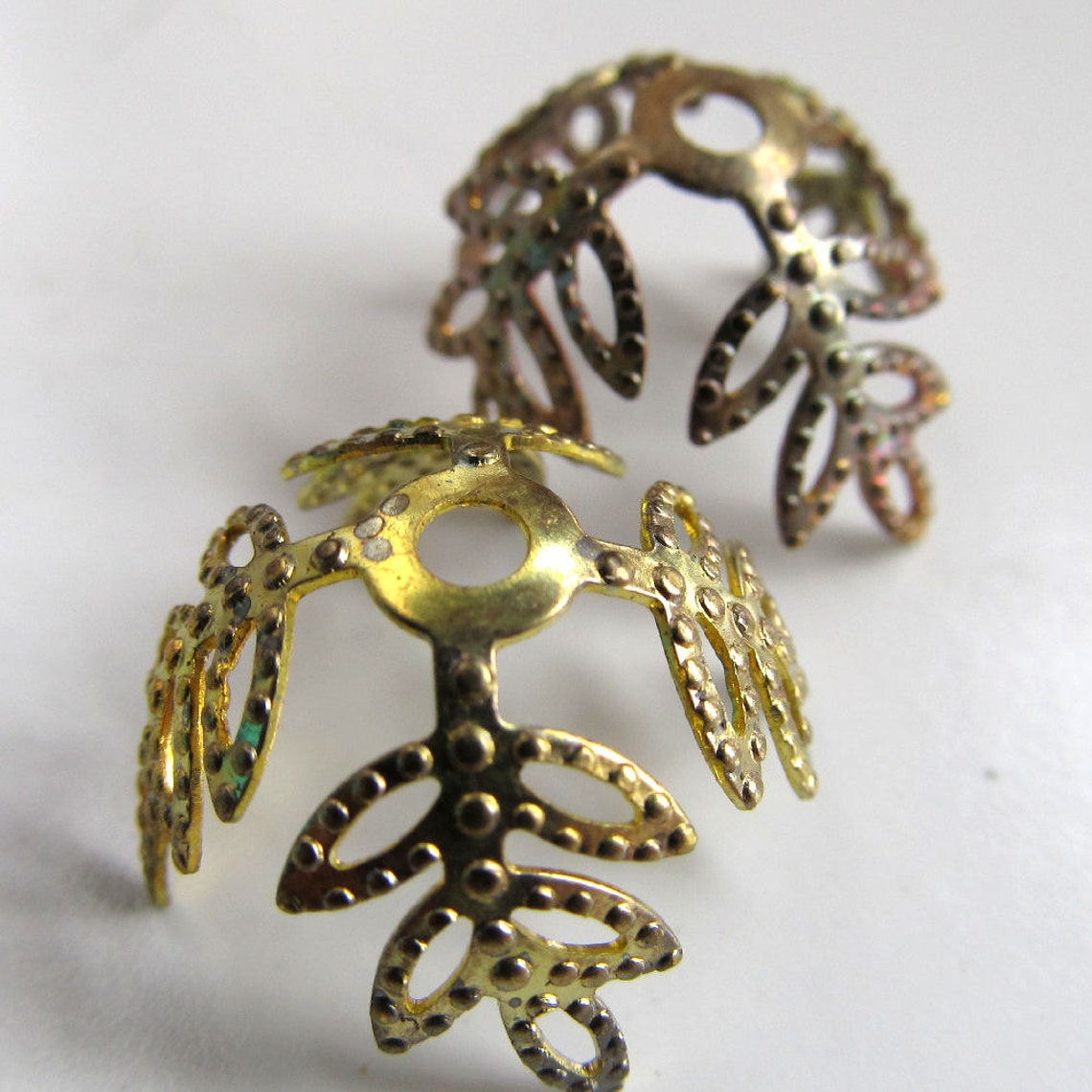 Brass Findings 12mm Vintaj Natural Brass Ornate Leaf Bead Caps - 4 ...