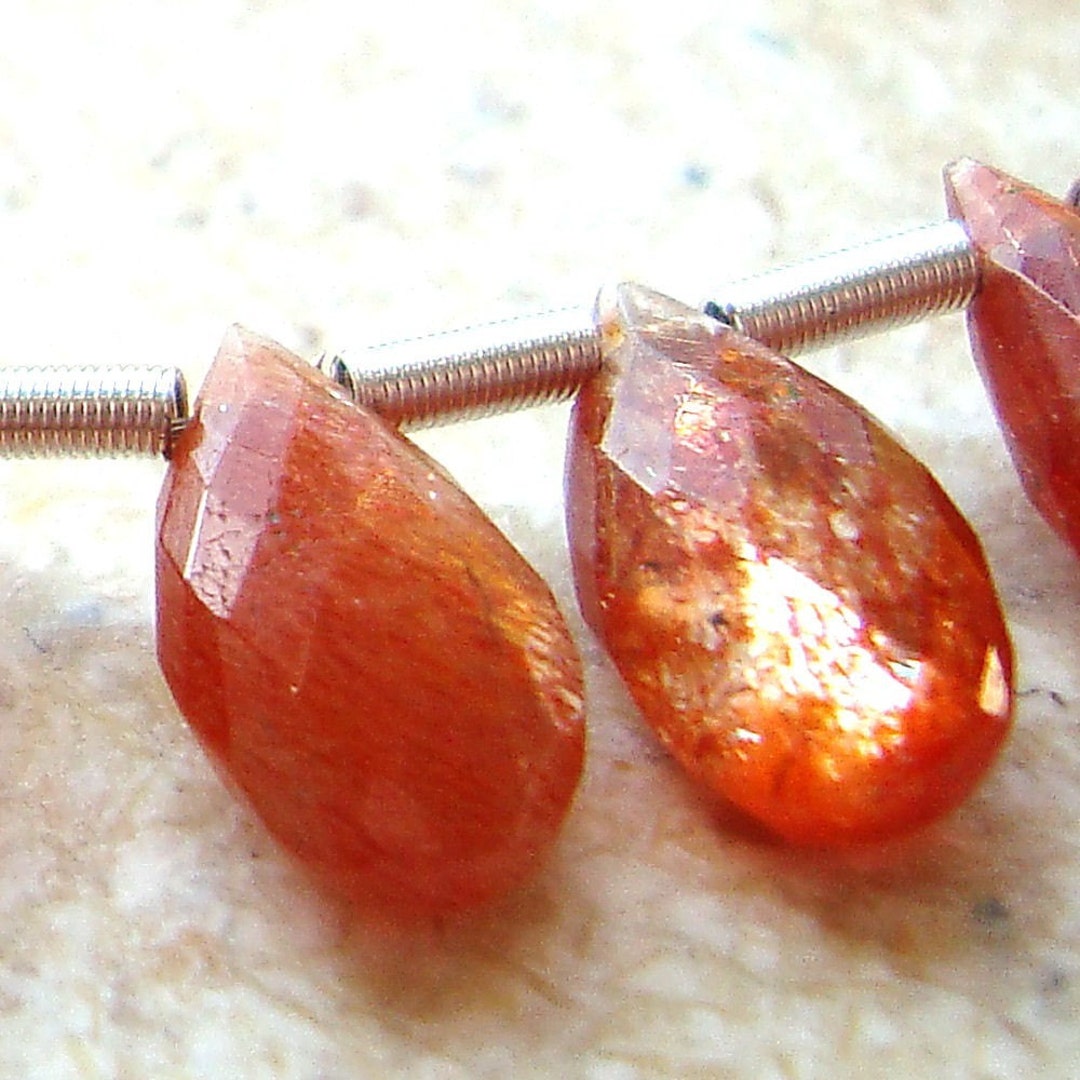 Sunstone Beads Iridescent Peach Orange Faceted Teardrop Gemstones - 4 ...