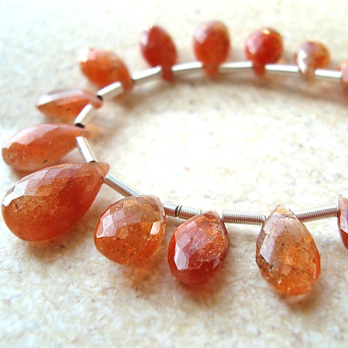 Sunstone Beads Iridescent Peach Orange Faceted Teardrop Gemstones - 4 ...