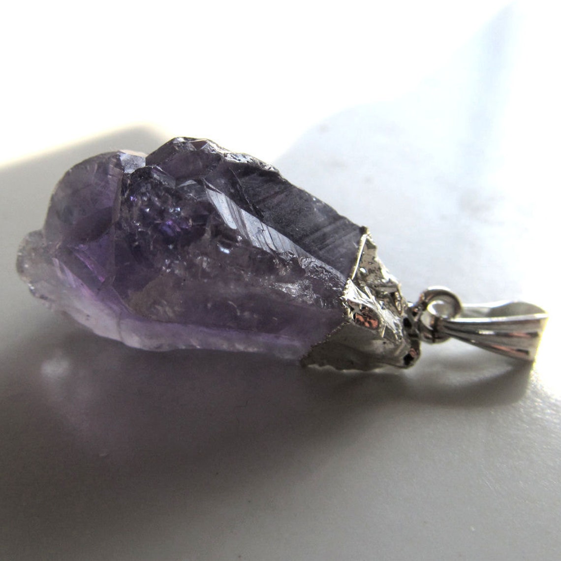 Raw Amethyst Pendant 35mm Purple Rock Pendant W/silver Dipped - Etsy