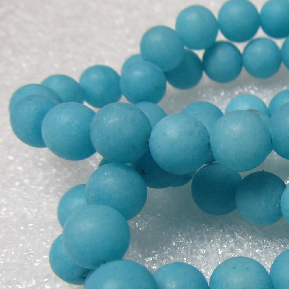 Jade Beads 8mm Aqua Blue Sandblasted Matte Candy Smooth Rounds - 8 Inch ...
