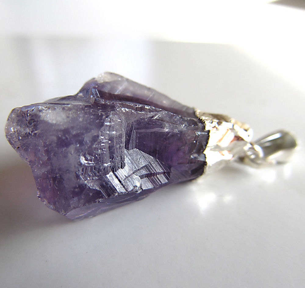 Raw Amethyst Pendant 35mm Purple Rock Pendant W/silver Dipped - Etsy