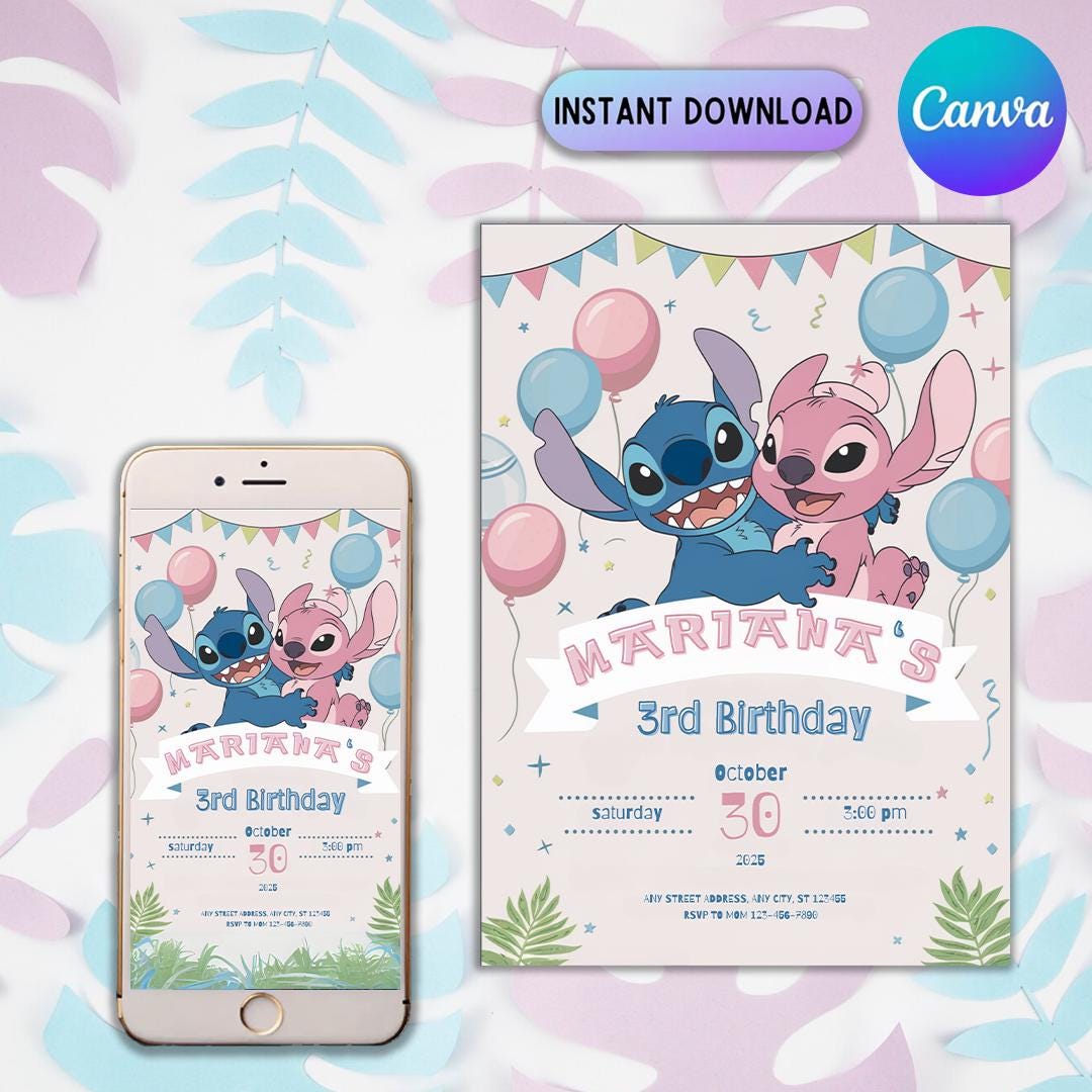 Stitch Editable Birthday Invitation, Printable Birthday Party Evite ...