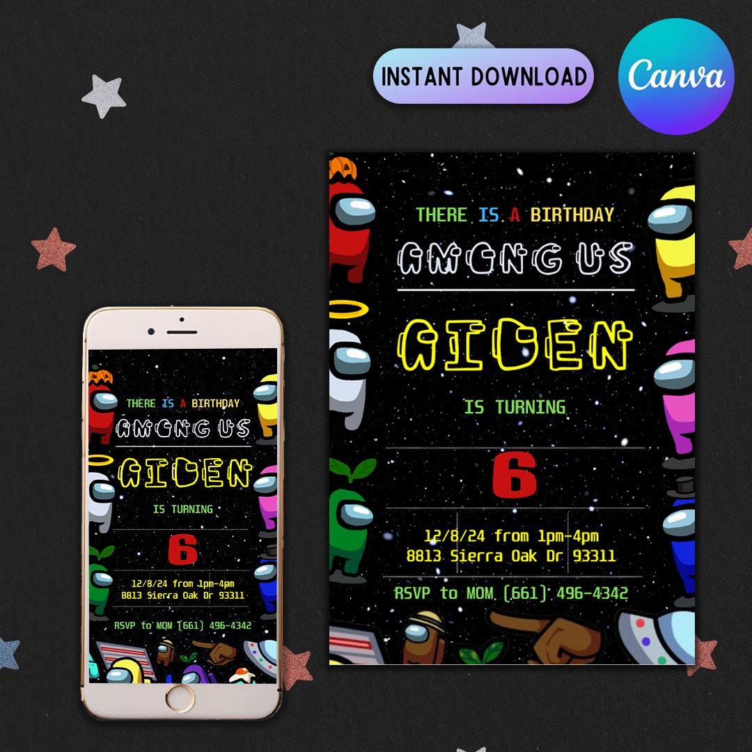 Among Us Invitation Birthday Invitation Kids Birthday Invitation Amoung ...