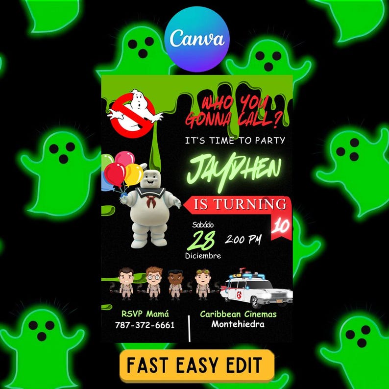 Ghostbusters Editable Birthday Invitation Template, Kids Party Invite ...