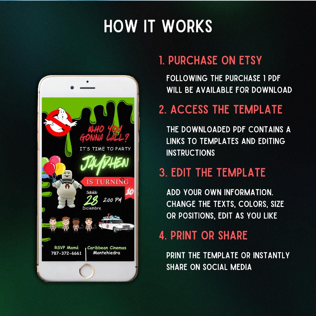 Ghostbusters Editable Birthday Invitation Template, Kids Party Invite ...