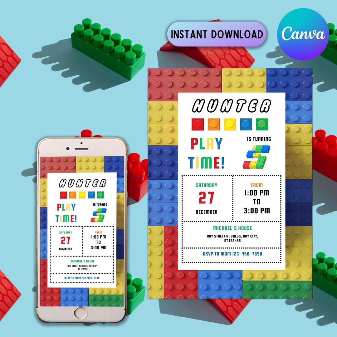 Printable Editable Party Invite Template, Building Blocks Invitation ...