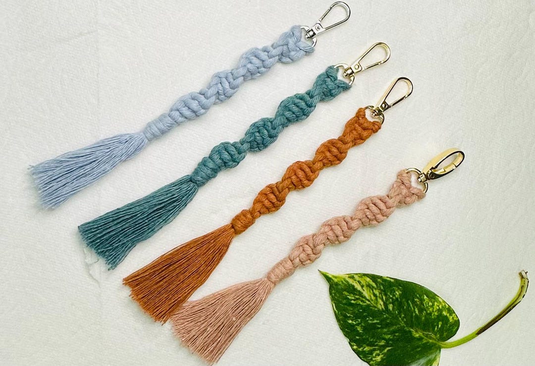 Twisted Macrame Keychain With Key Ring Clasp Handmade Boho Key Fob ...