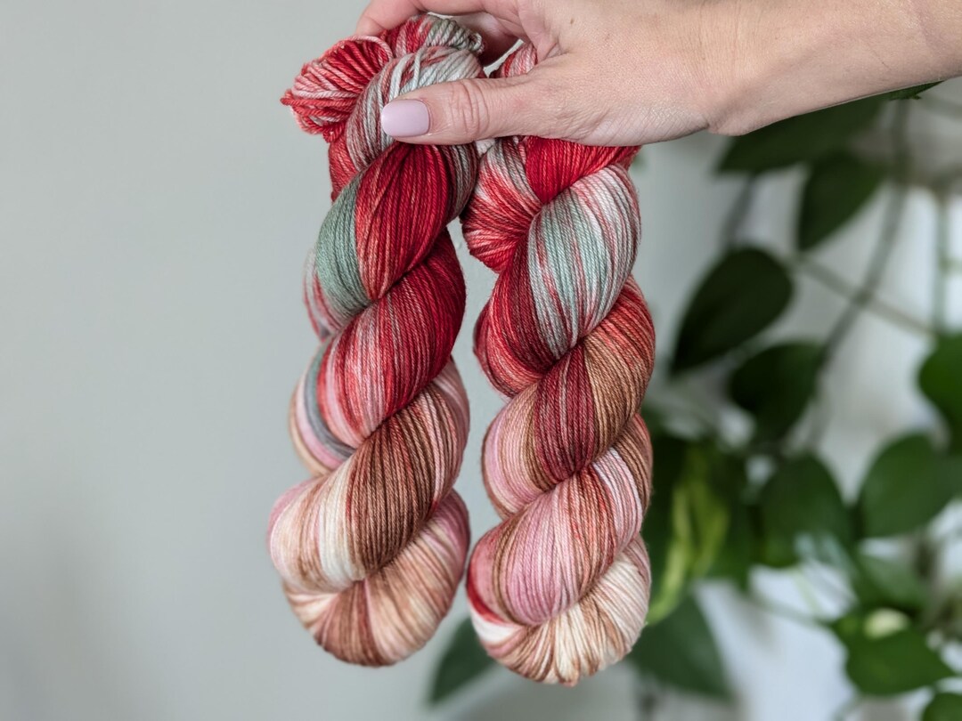 Hand Dyed Merino Yarn | "christmas Cookie" Colorway | Red, Pink, Green ...
