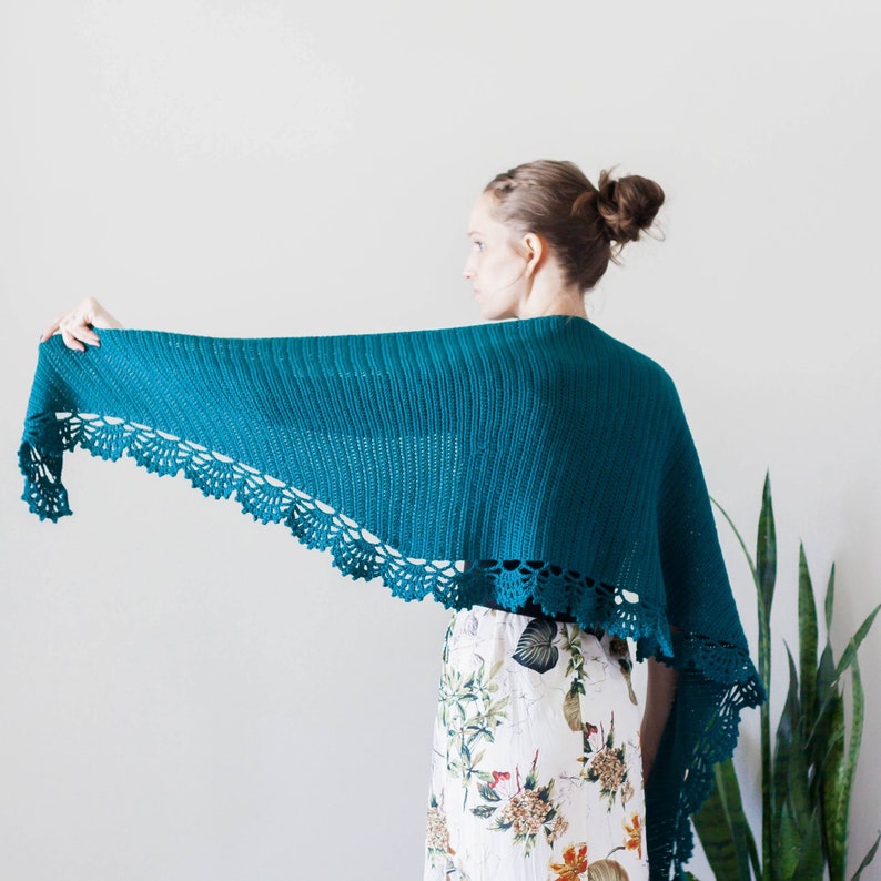 Crochet Shawl Pattern PDF – Easy Crescent Wrap With Lace Trim, Printer ...