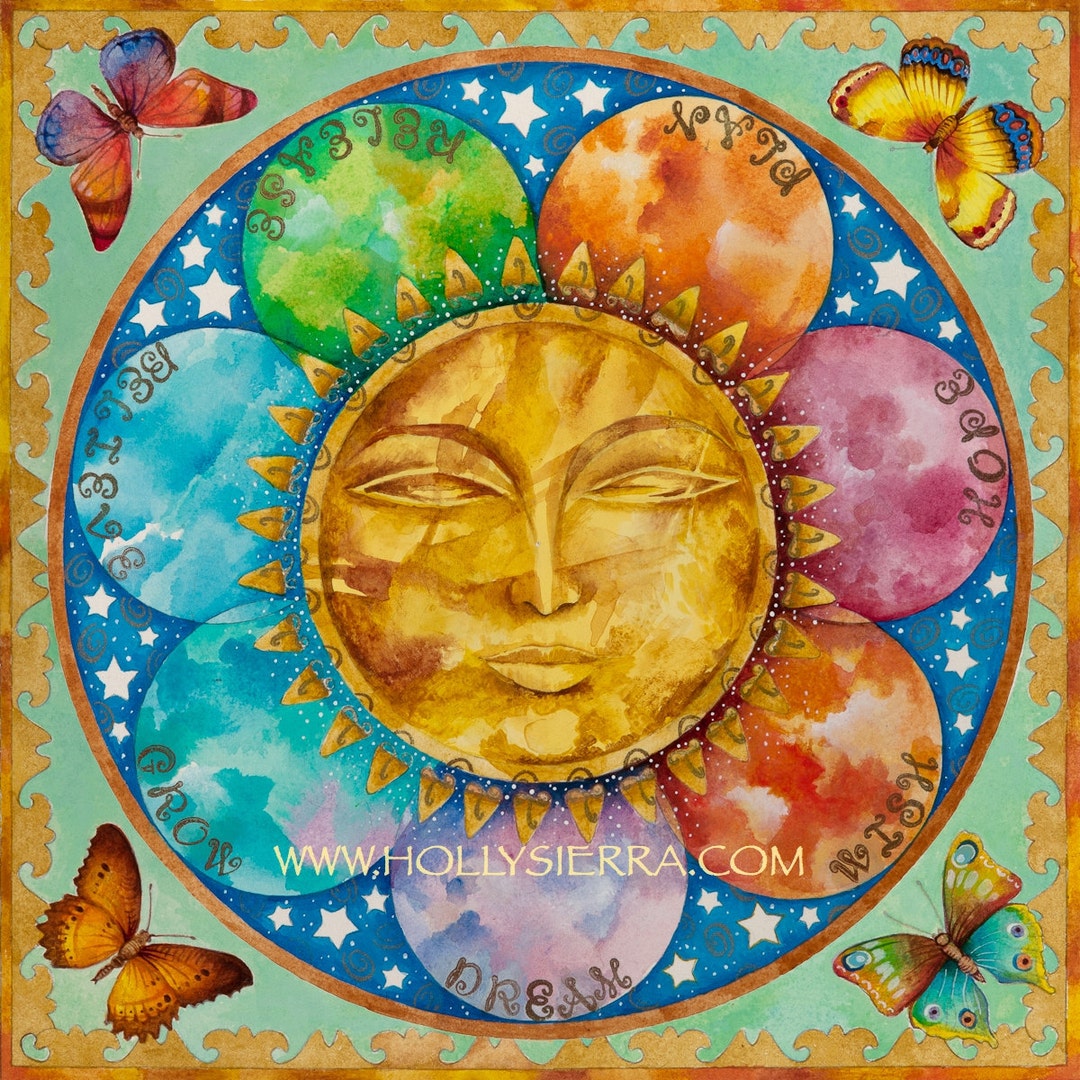 The Crystal Sun - A Rainbow Sun Face With Butterflies - Etsy