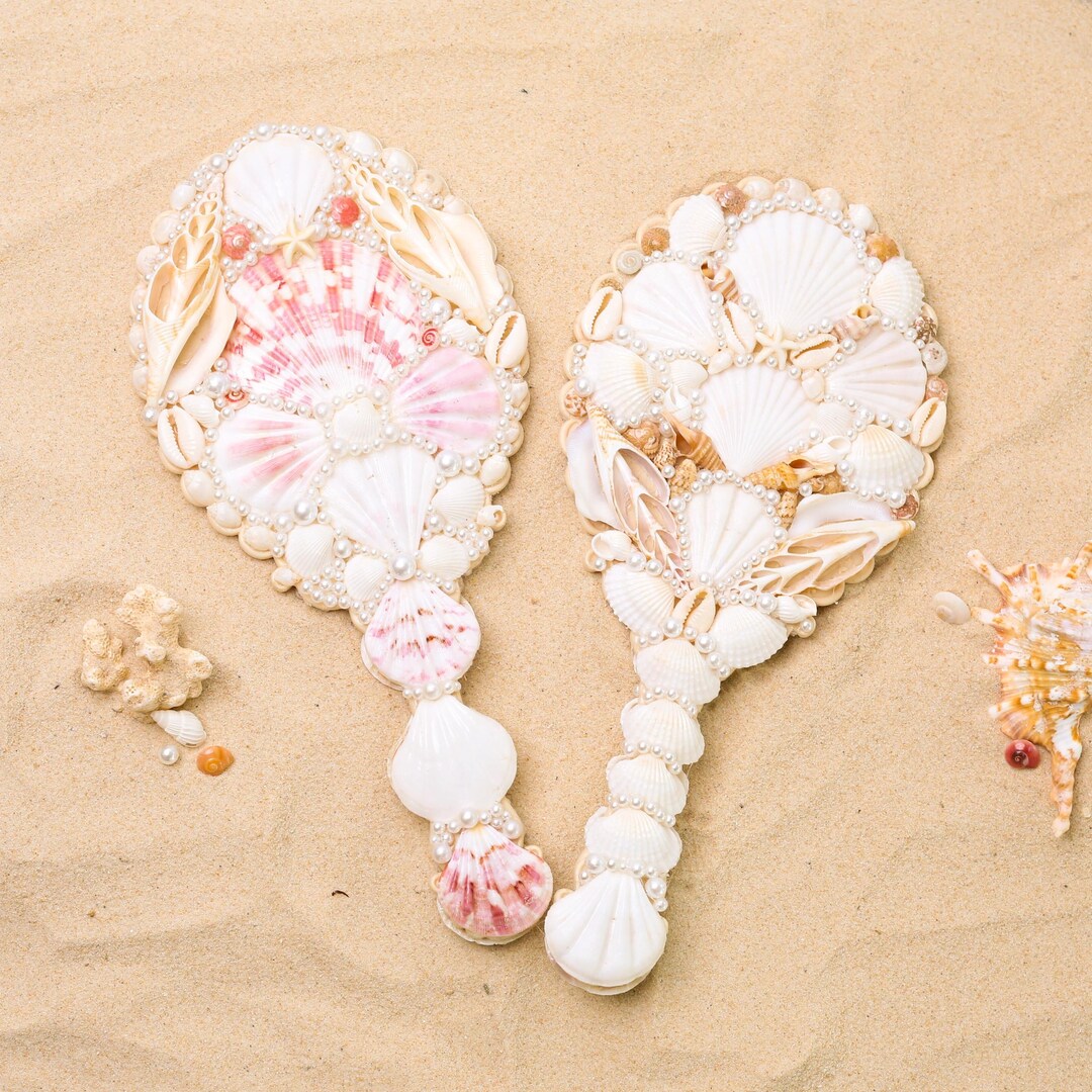 Handmade Seashell & Pearl Handheld Mirror – Ocean Coastal Decor ...