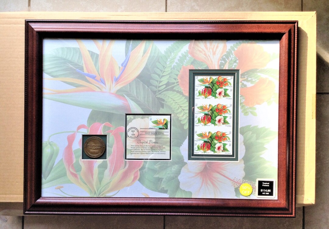 Vintage Tropical Flowers: Exquisite Framed Postage Stamp Art From 1999 ...