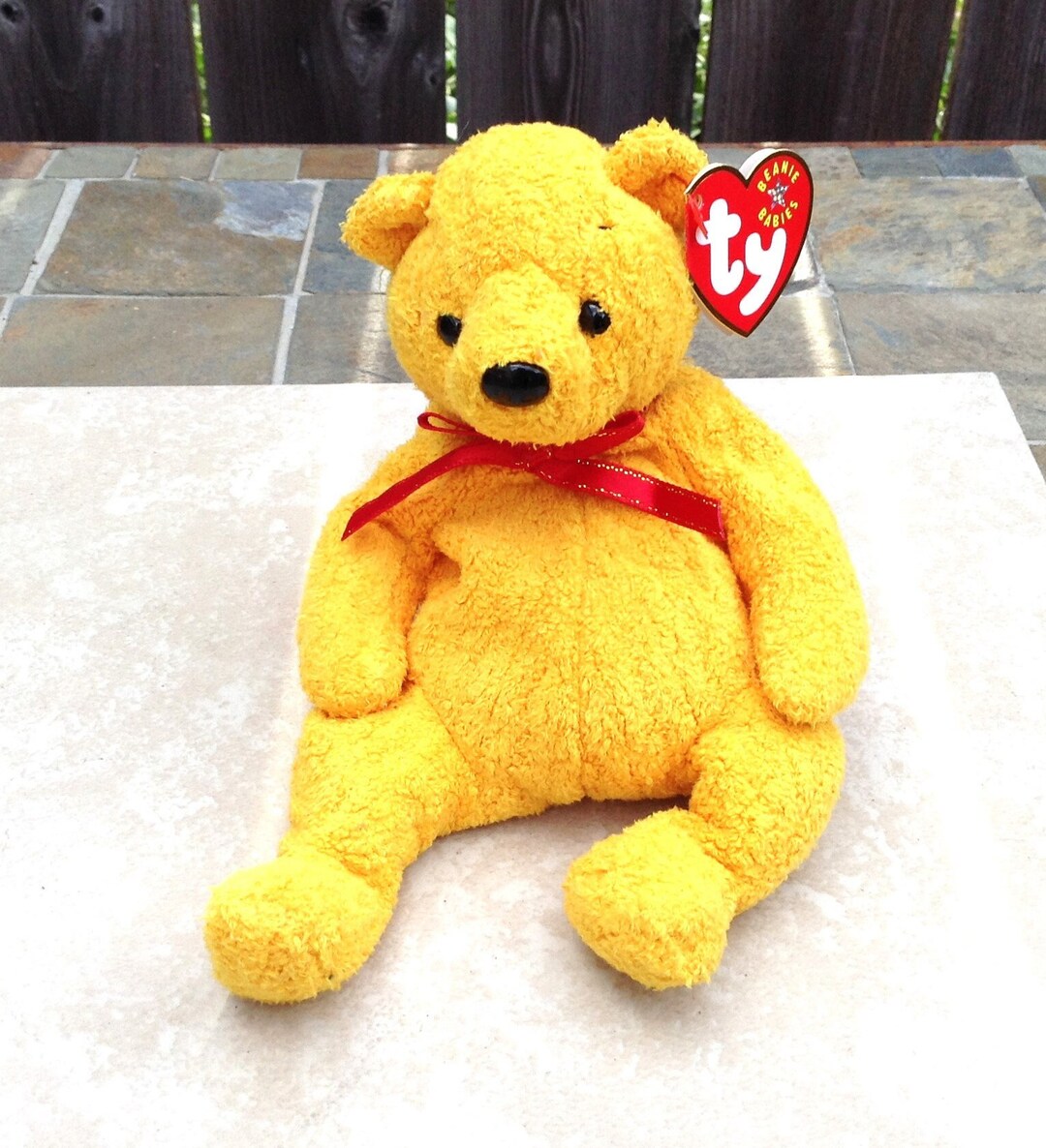TY Beanie Babies Poopsie-plush Yellow Bear-2001 - Etsy