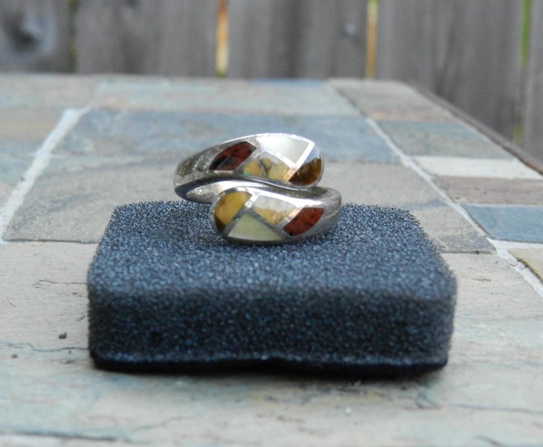 Vintage Sterling Silver Multi-gemstone Inlay Ring - Size 10 - Etsy